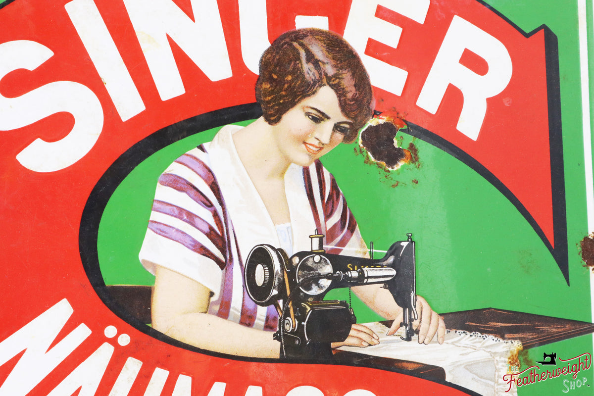 Enamel Singer Sign German 16x24 Vintage Original Rare The Singer Featherweight Shop