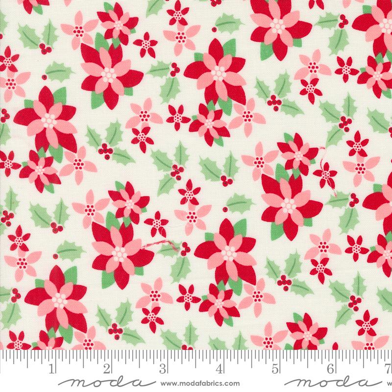 Fabric, Kitty Christmas Poinsettia by Urban Chiks - SNOW Ivory (by the ...