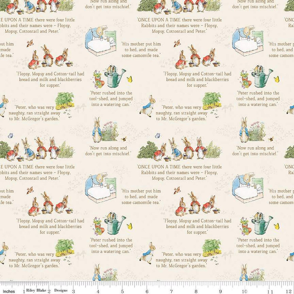 Fabric, Tale of Peter Rabbit - Storybook Text CREAM (by the yard) – The ...