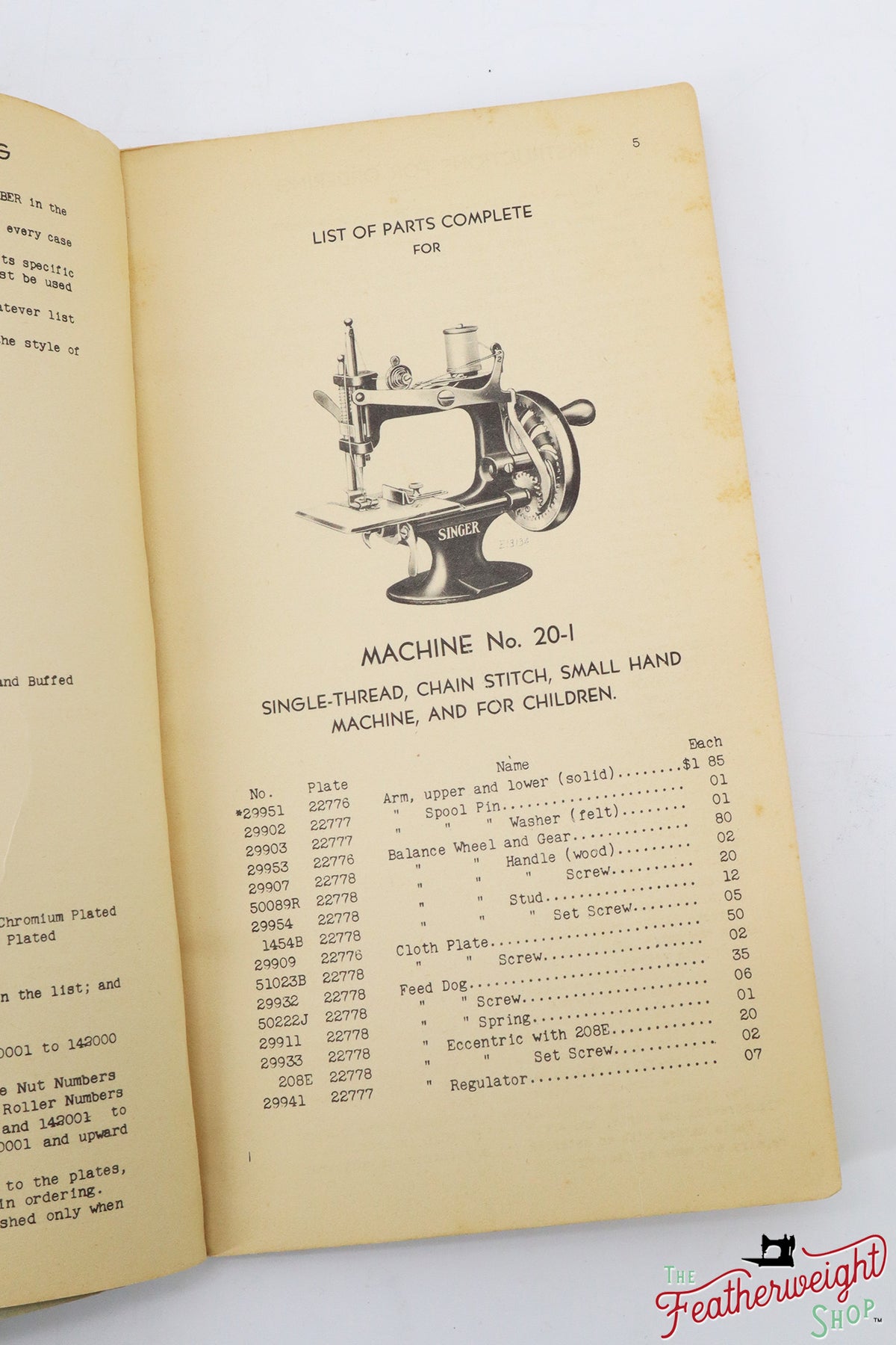 List of Parts Book, Singer 20, Sewhandy (Vintage Original) - RARE – The ...