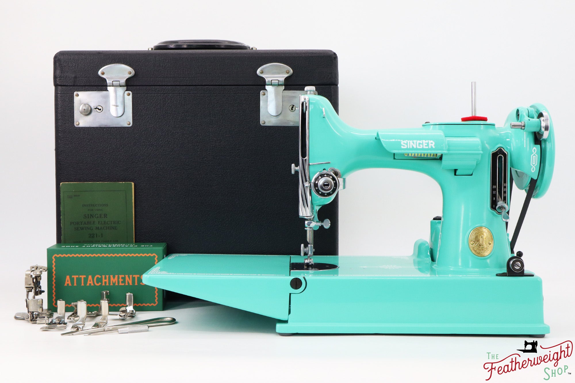 Singer Featherweight 221, AJ217*** - Fully Restored in Caribbean Sea G ...