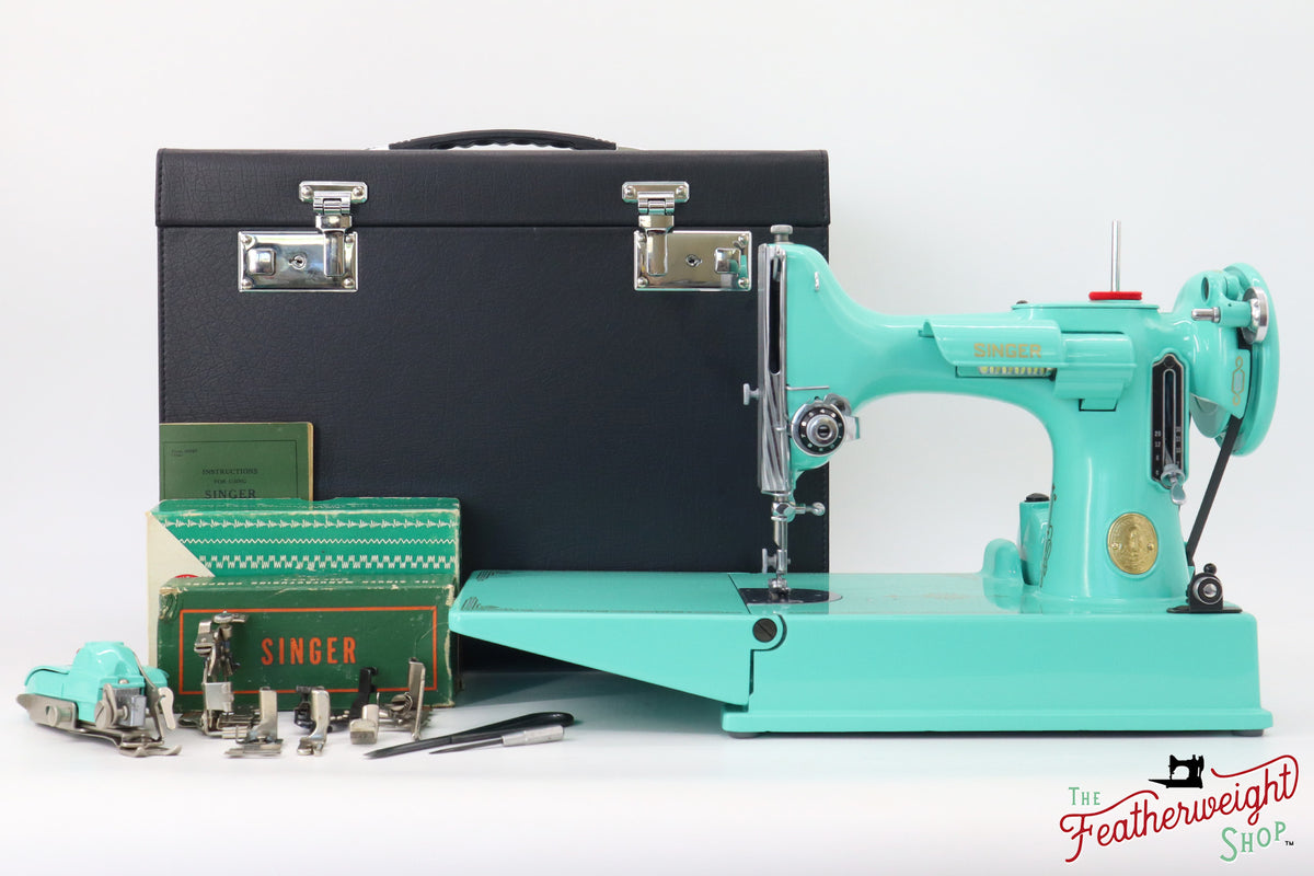 Singer Featherweight 221, AJ587*** - Fully Restored in Caribbean Sea G ...