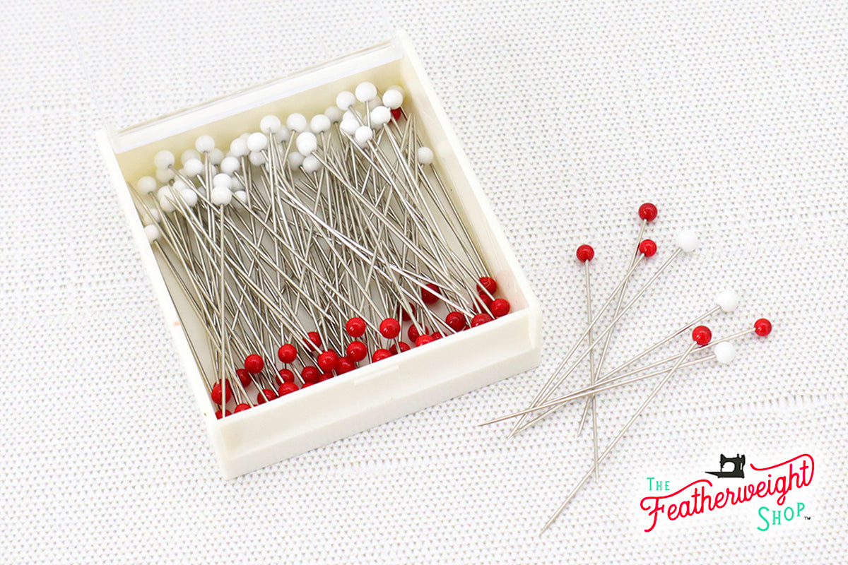 Glass Head Pins, Red & White Super Fine – The Singer Featherweight Shop