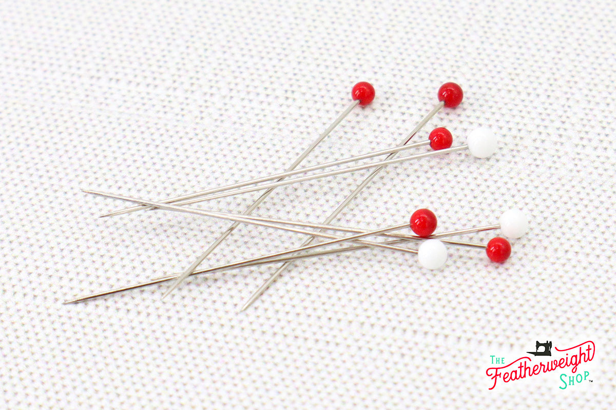 Glass Head Pins, Red & White Super Fine – The Singer Featherweight Shop