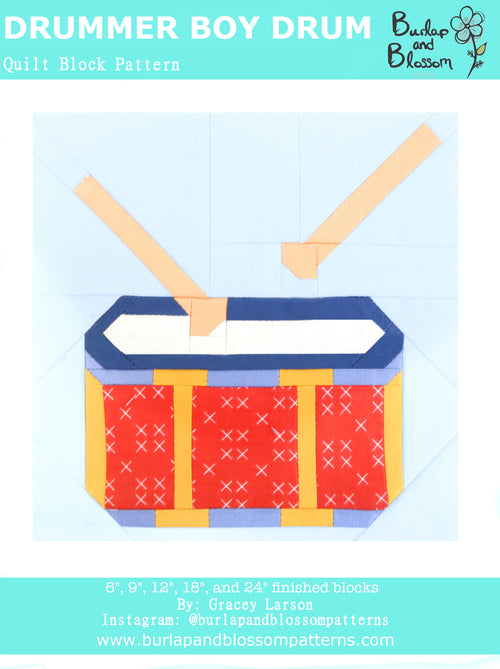 Pattern, Drummer Boy Drum Quilt Block by Burlap and Blossom (digital d ...