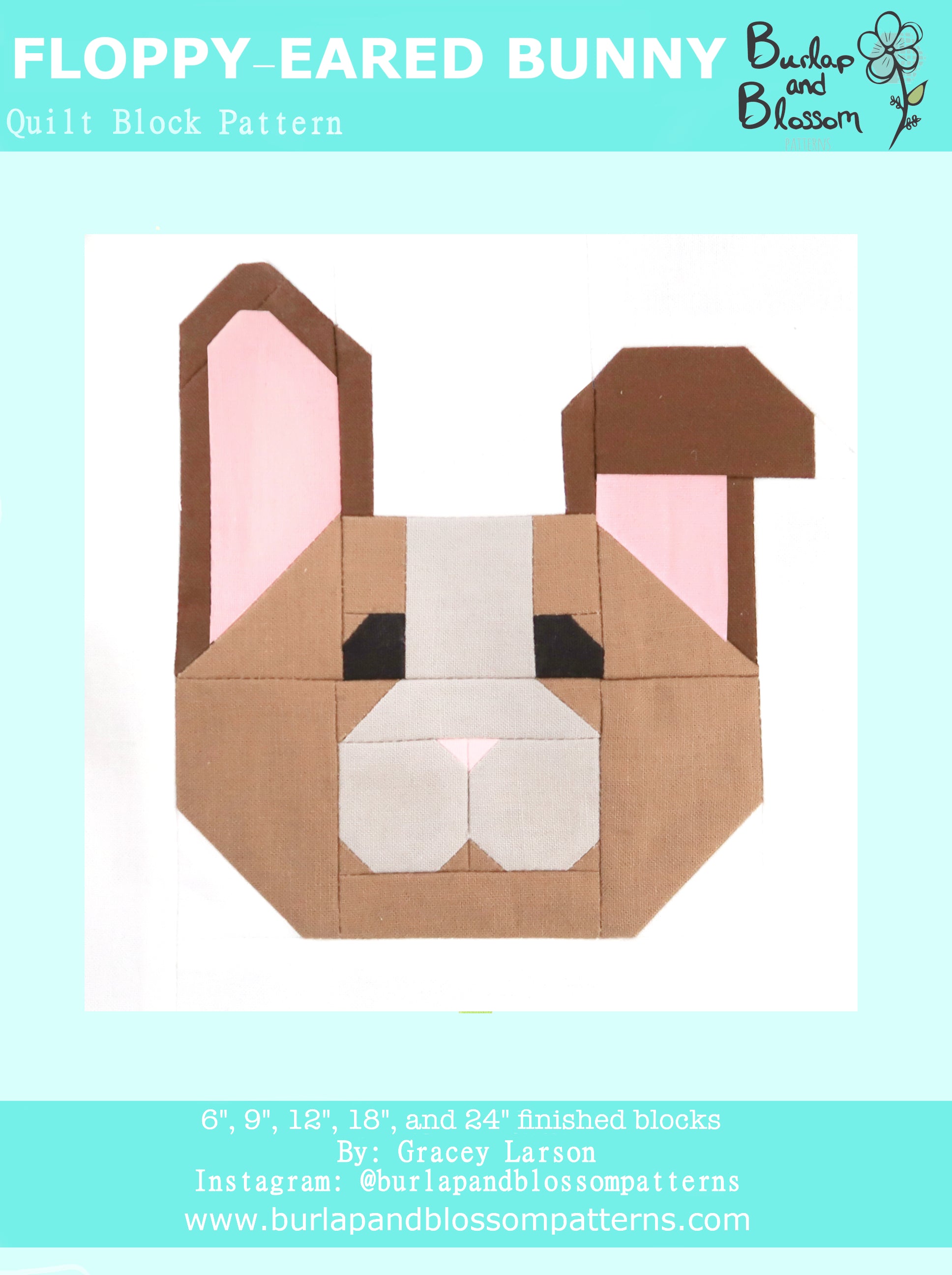 Pattern, Floppy-Eared Bunny Rabbit Block by Burlap and Blossom (digita ...