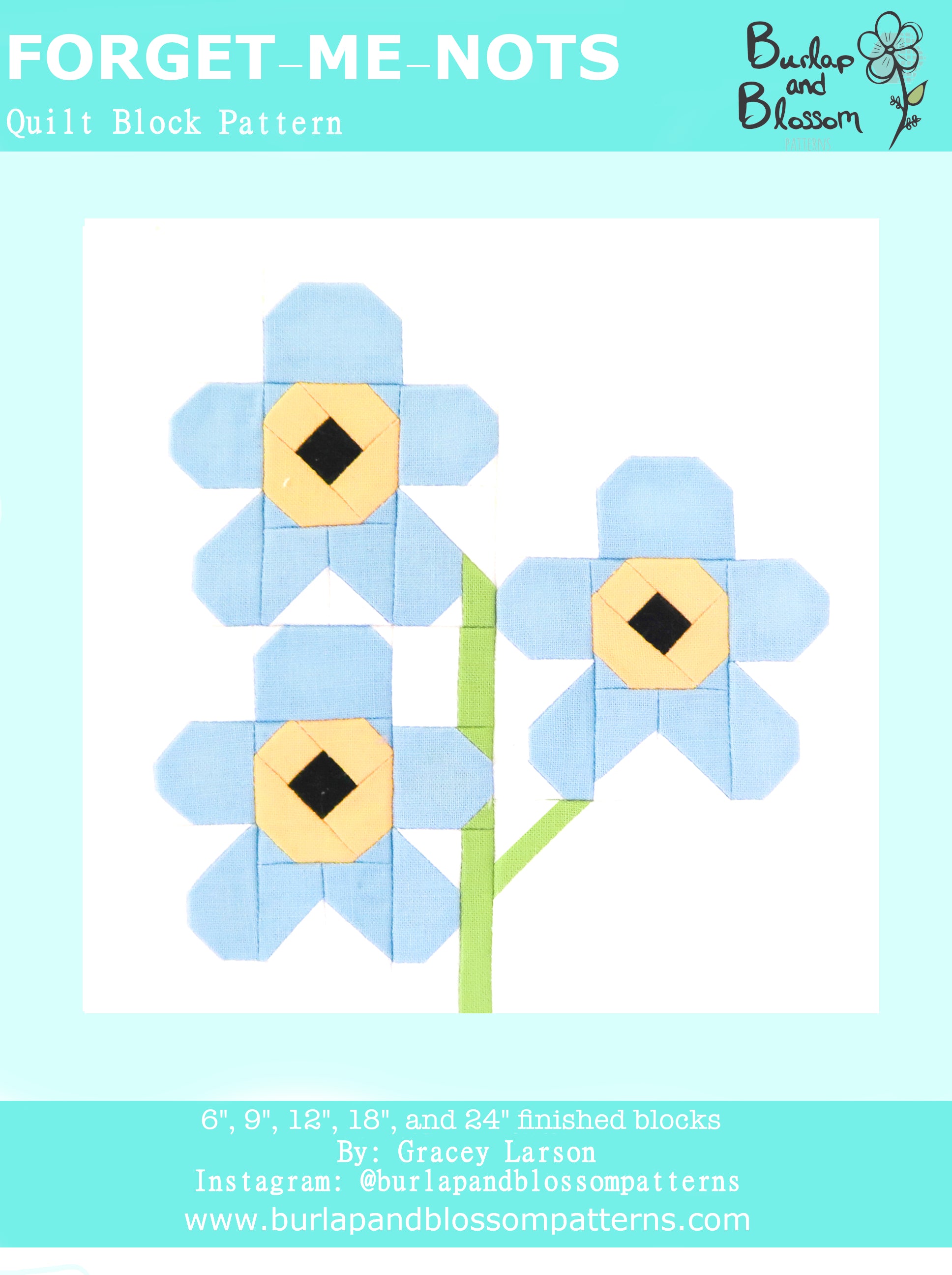 Pattern, Forget-Me-Not Flower Quilt Block by Burlap and Blossom (digit ...