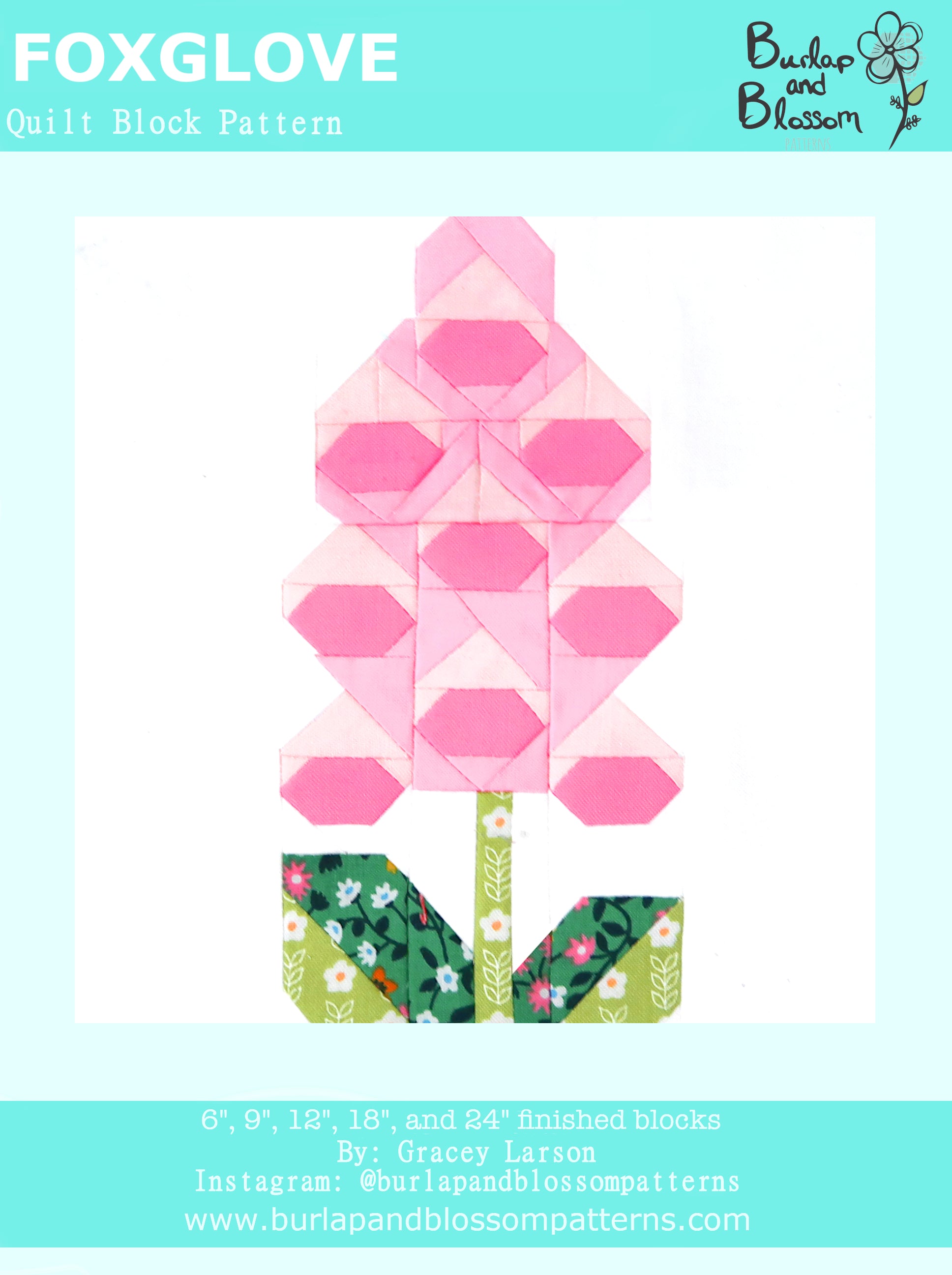 Pattern, Foxglove Flower Quilt Block by Burlap and Blossom (digital do ...