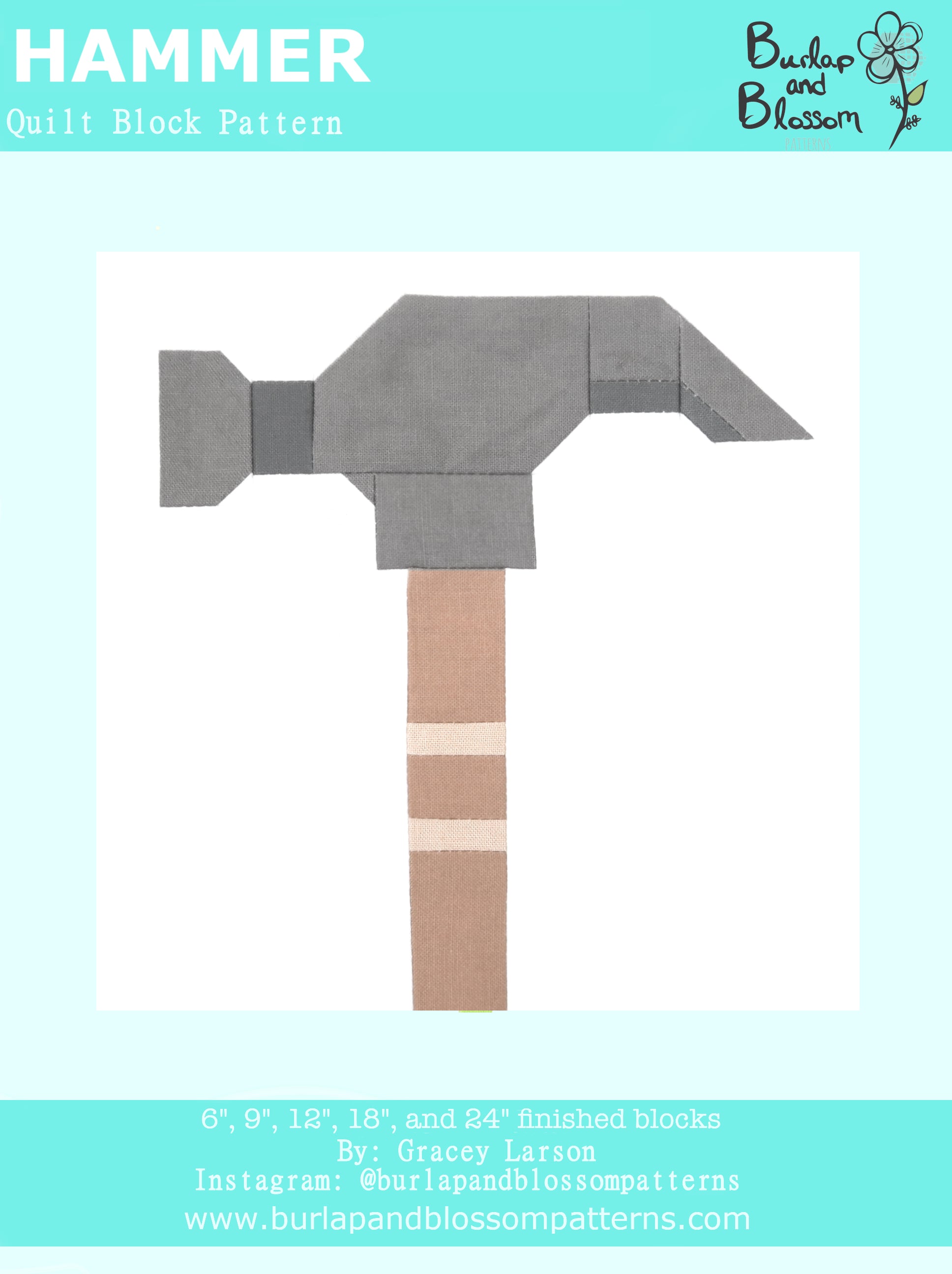 Pattern, Hammer Quilt Block by Burlap and Blossom (digital download ...