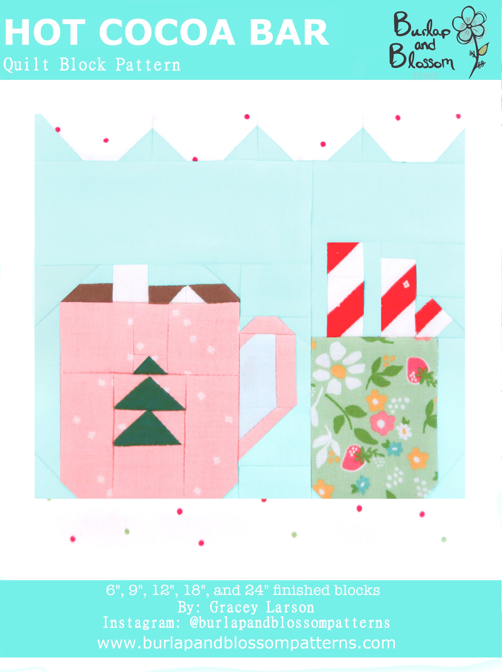 Pattern, Hot Cocoa Bar Quilt Block by Burlap and Blossom (digital down ...