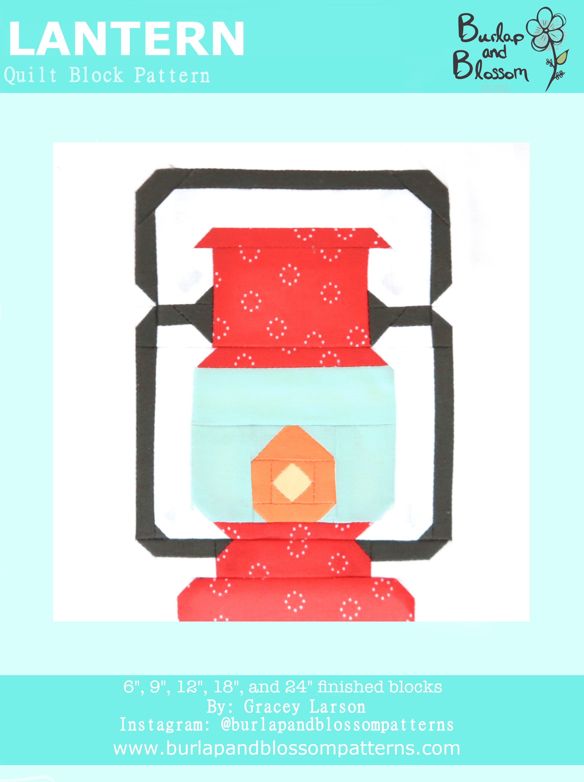 Pattern, Lantern Quilt Block by Burlap and Blossom (digital download ...