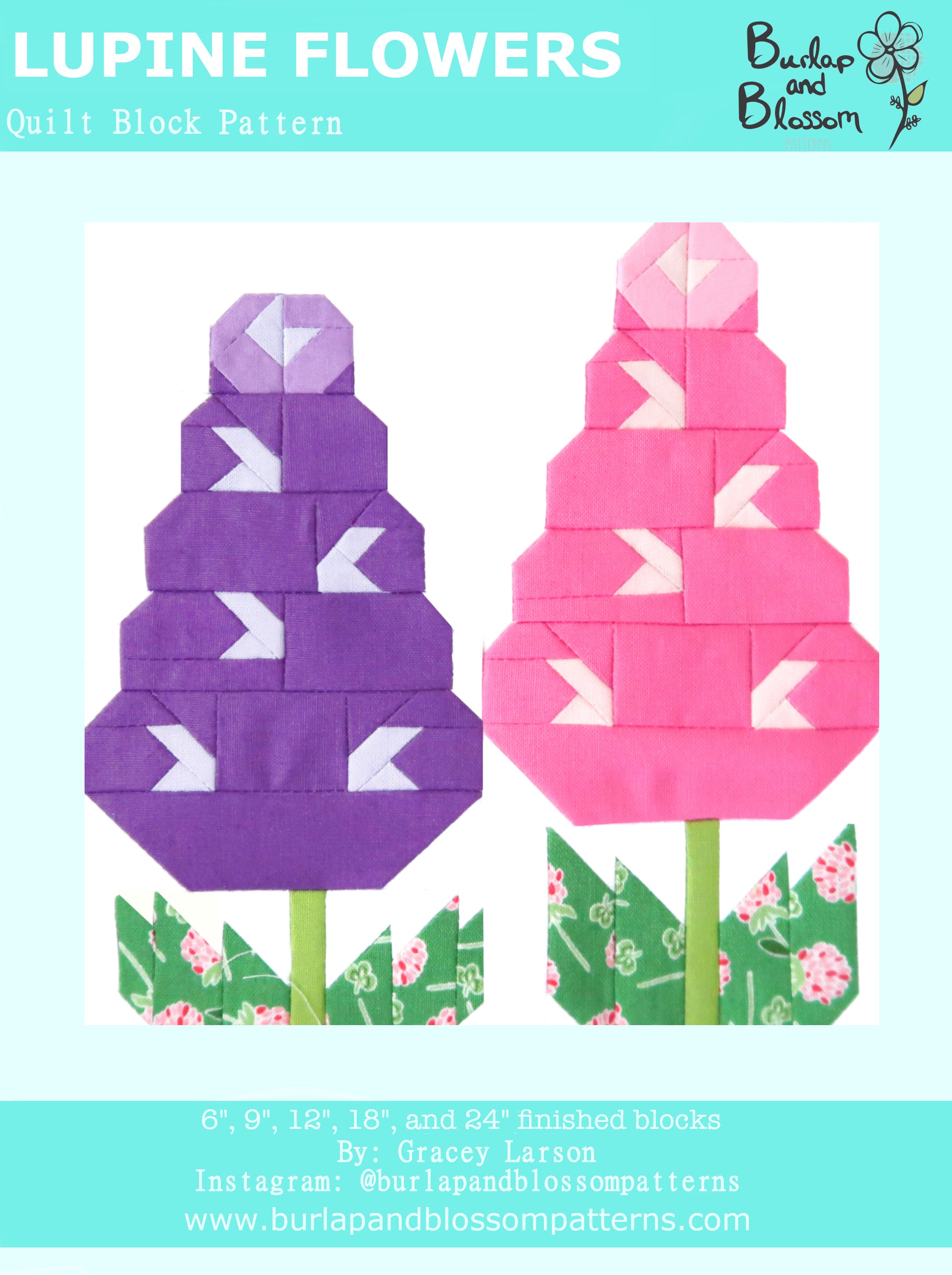 Pattern, Lupine Flowers Quilt Block by Burlap and Blossom (digital dow ...