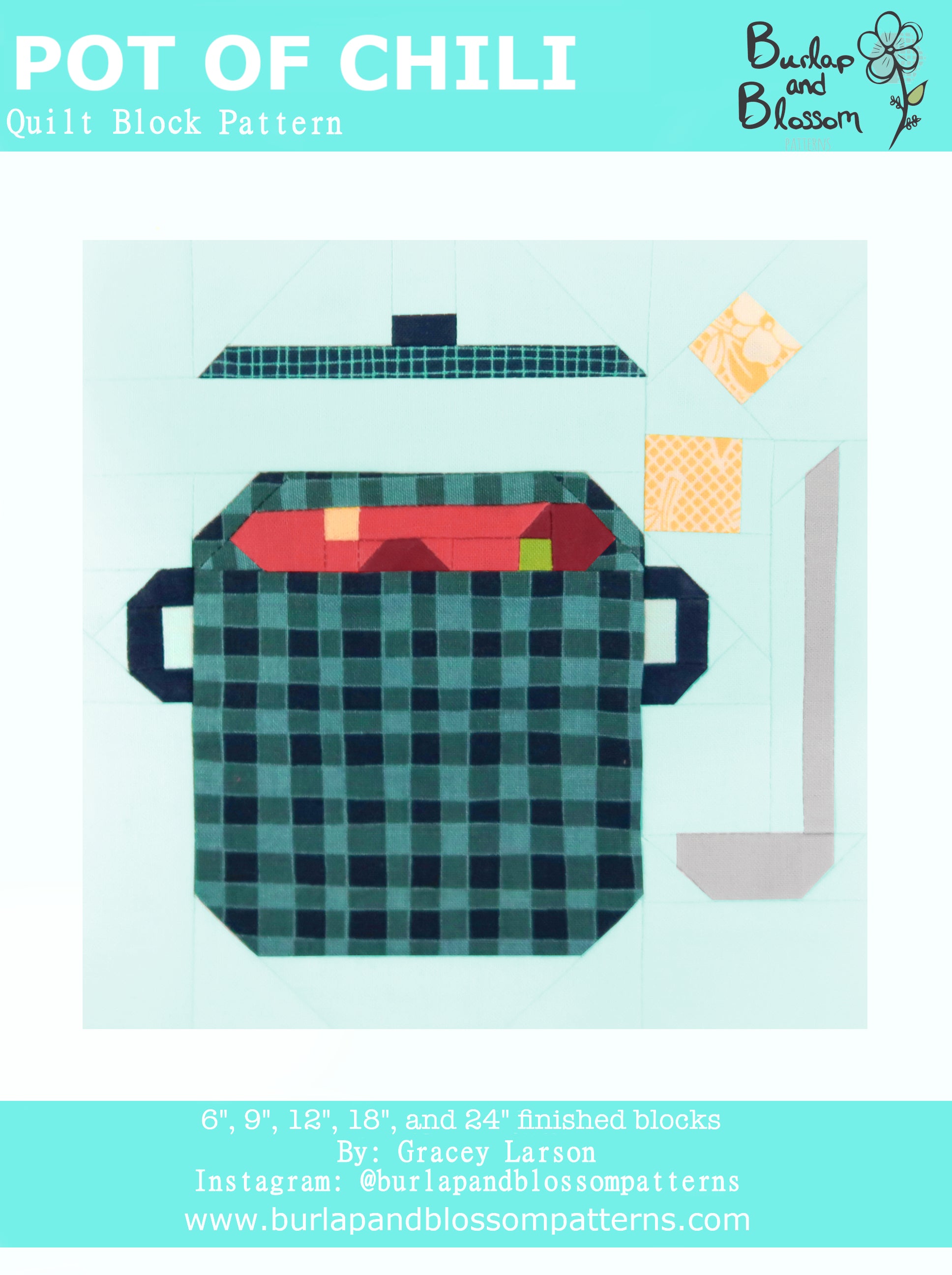 Pattern, Pot of Chili Quilt Block by Burlap and Blossom (digital downl ...