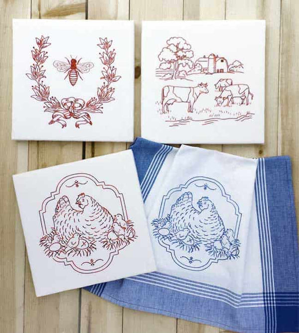 Embroidery Iron-On Transfers, Farm Fresh SET 3 - Bee, Cows, & Chicken ...