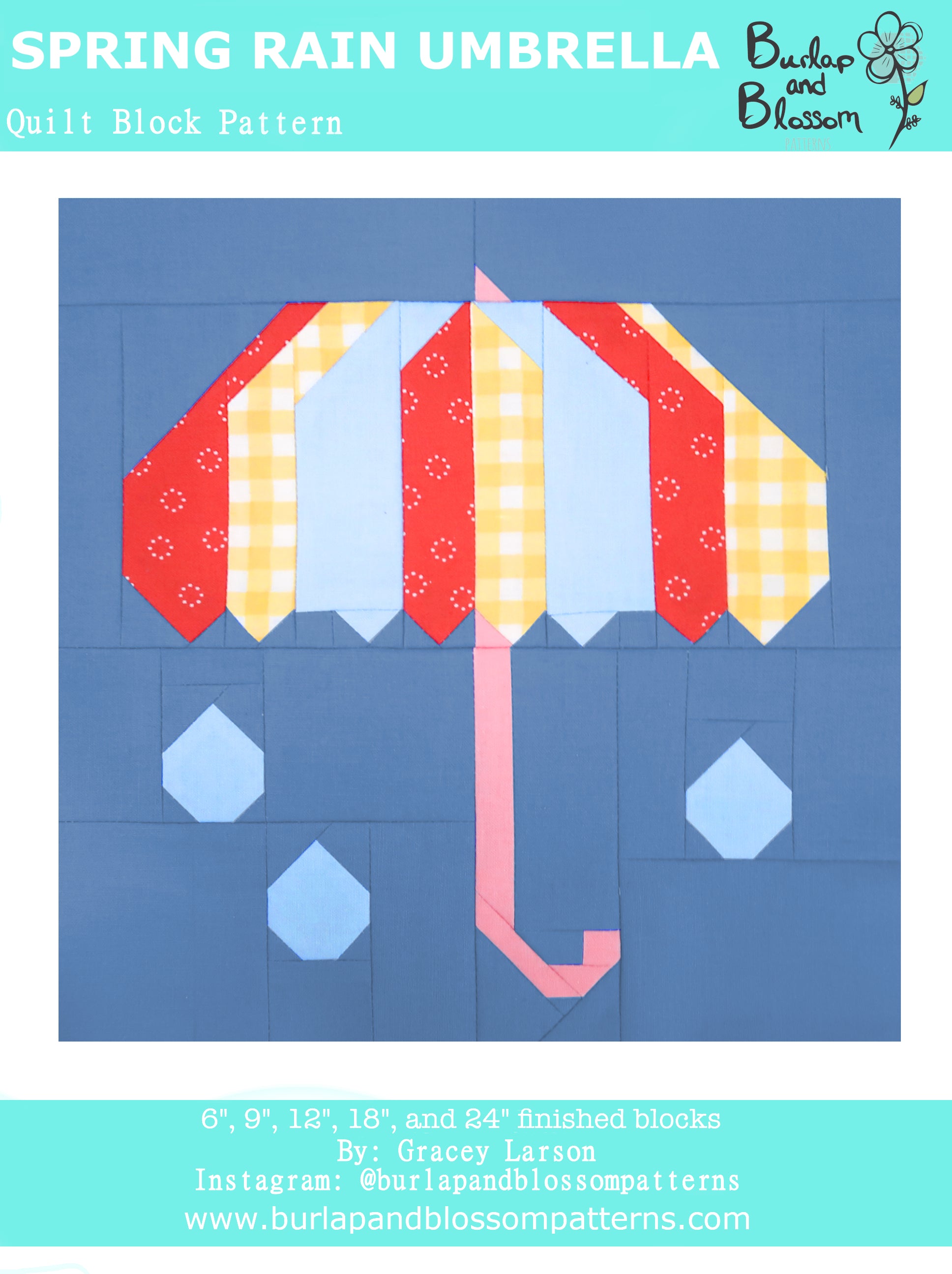Pattern, Spring Rain Umbrella Quilt Block by Burlap and Blossom (digit ...