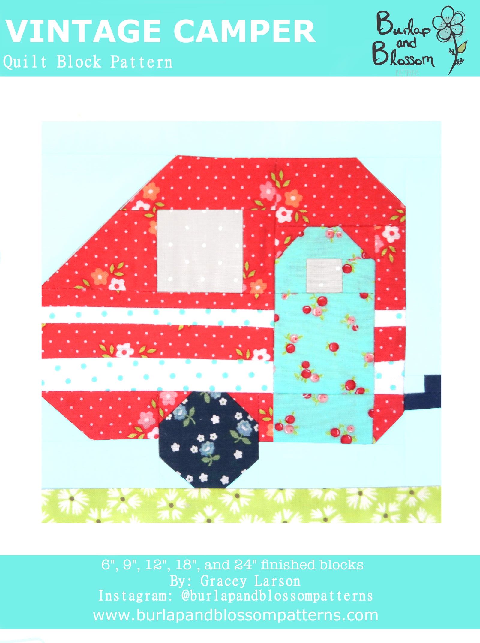 Pattern, Vintage Camper Quilt Block by Burlap and Blossom (digital dow ...