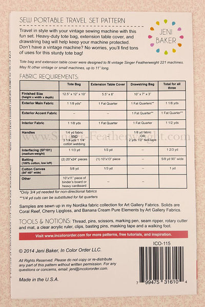 PATTERN, SEW PORTABLE Featherweight Travel Set -- (Printed Pattern ...