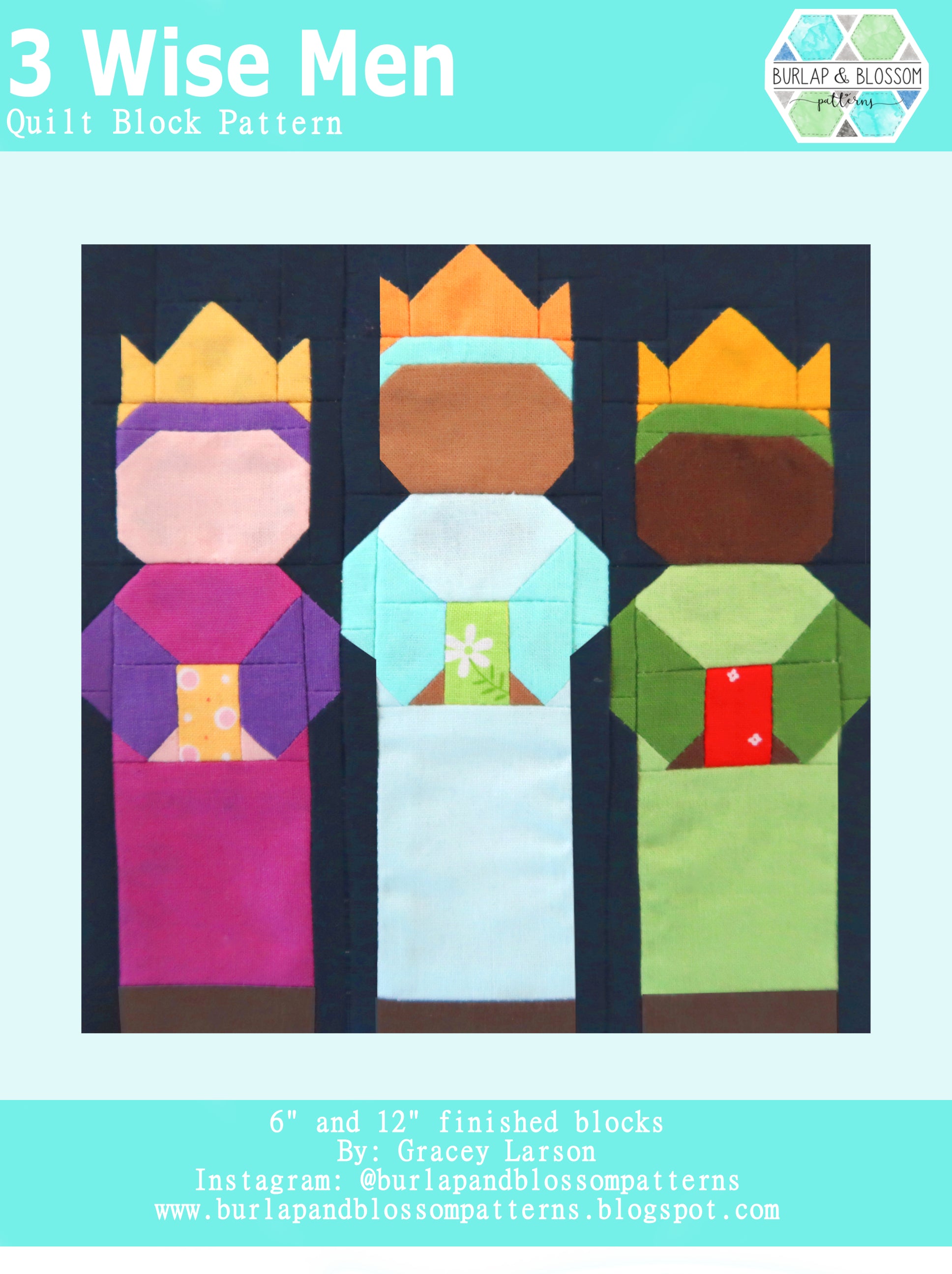 Pattern, Three Wise Men Quilt Block by Burlap and Blossom (digital dow ...
