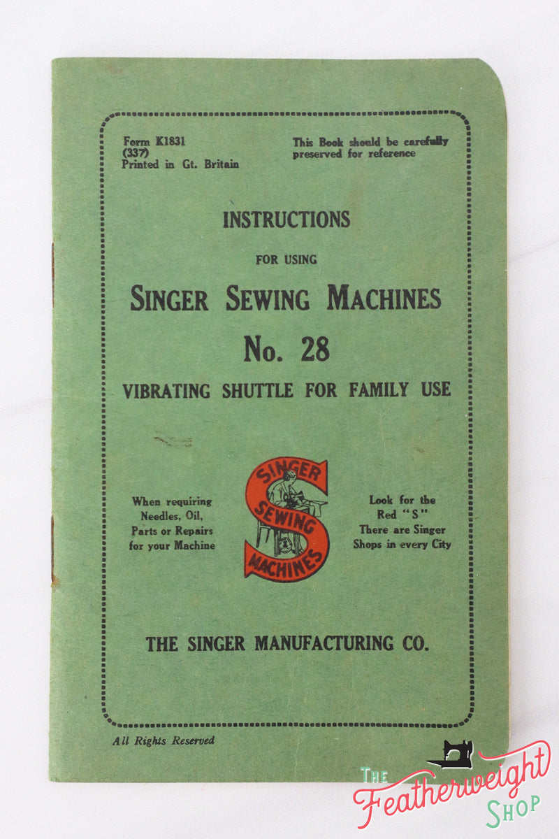 Manual, Singer 28 (Vintage Original) – The Singer Featherweight Shop
