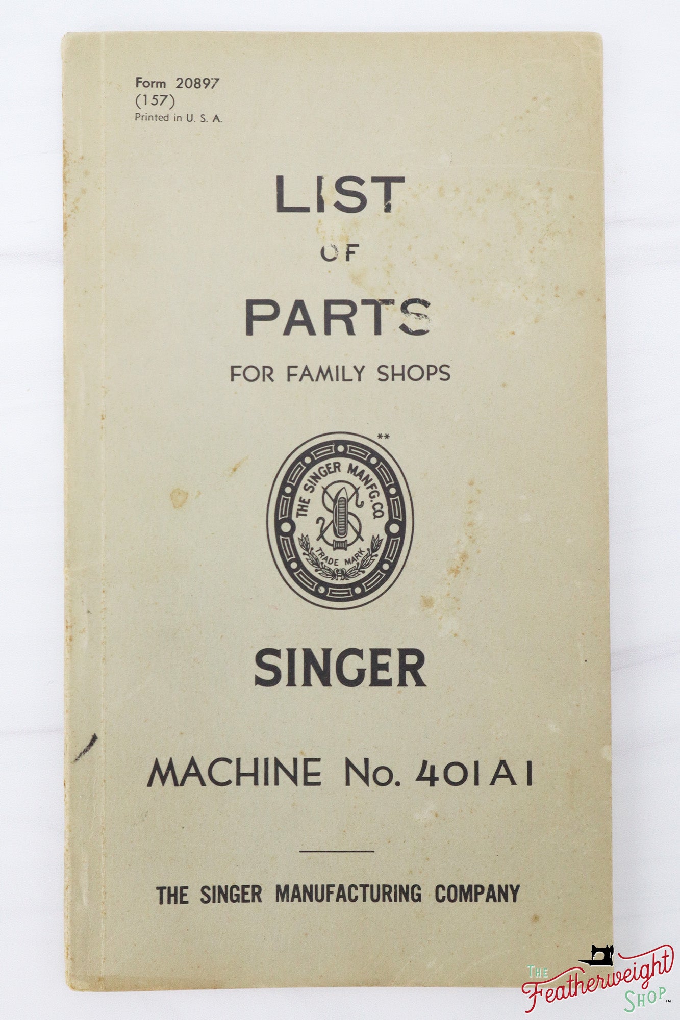 List of Parts Book, Singer 401, (Vintage Original) - RARE – The Singer ...