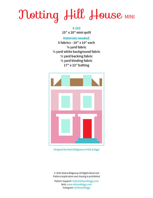Pattern, Notting Hill House MINI Quilt by Ellis & Higgs (digital downl ...
