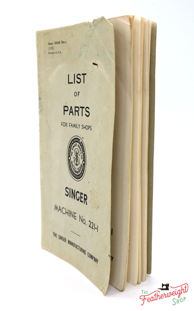 Parts List Book, Singer 221, 1955 (Vintage Original) - RARE – The ...