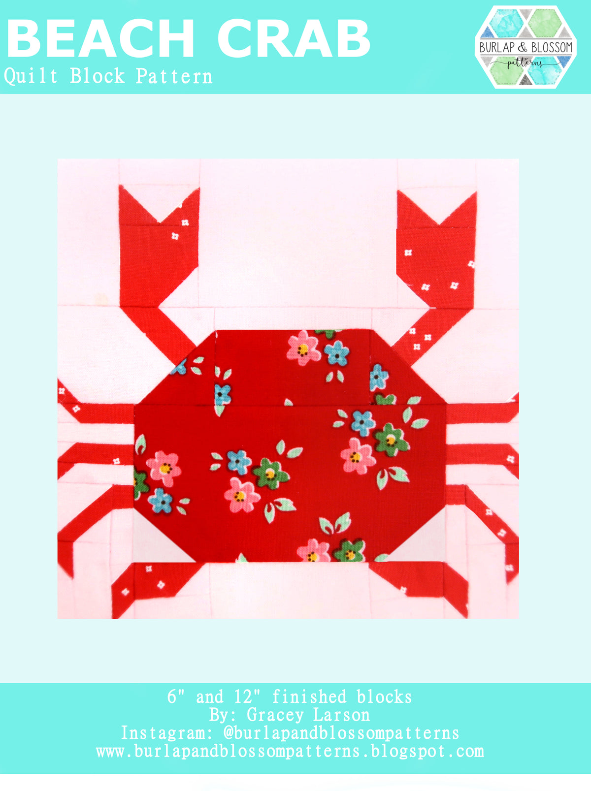 Pattern, Beach Crab Quilt Block by Burlap and Blossom (digital downloa ...