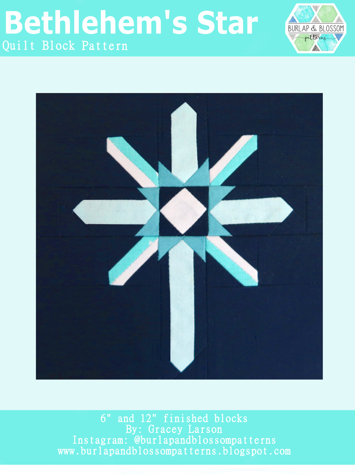 Pattern, Bethlehem's Star Quilt Block by Burlap and Blossom (digital d ...