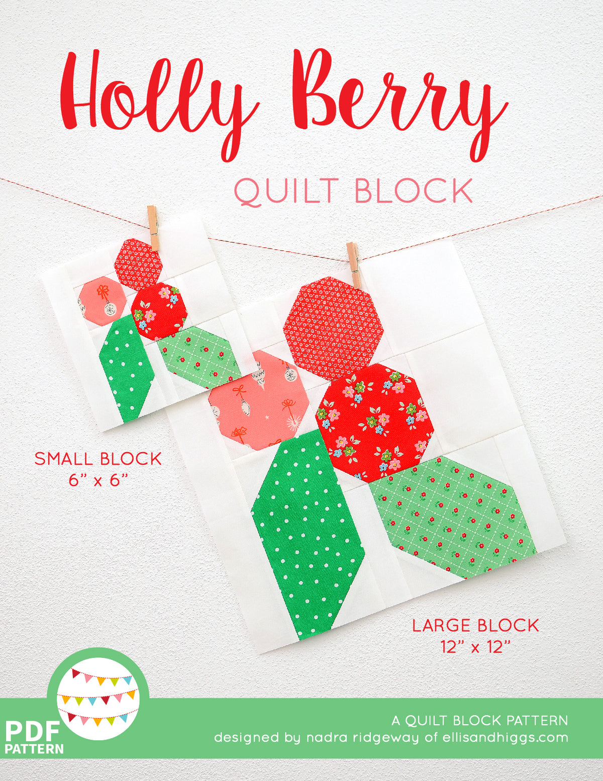 Pattern, Holly Berry Quilt Block by Ellis & Higgs (digital download ...