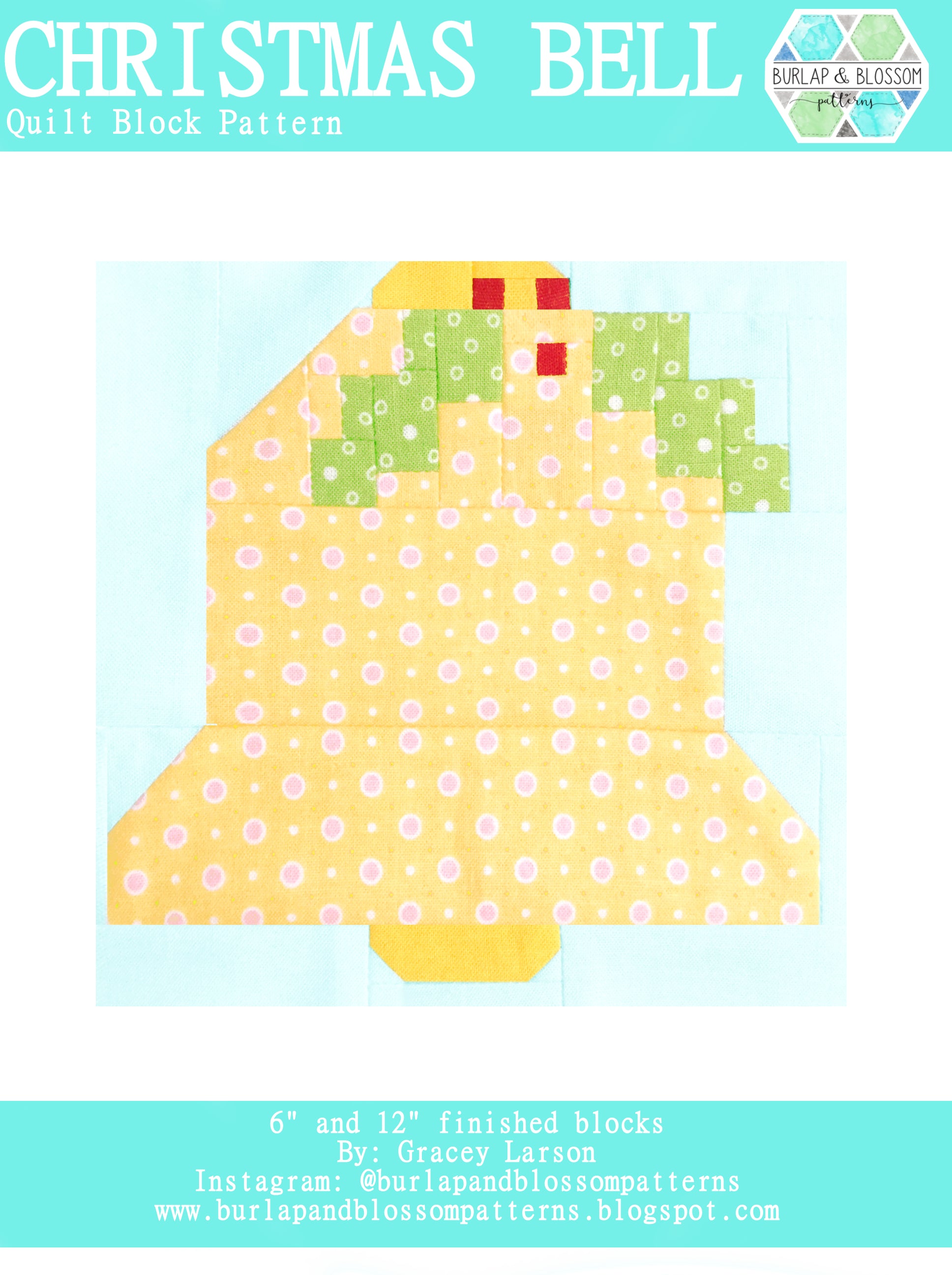 Pattern, Christmas Bell Quilt Block by Burlap and Blossom (digital dow ...