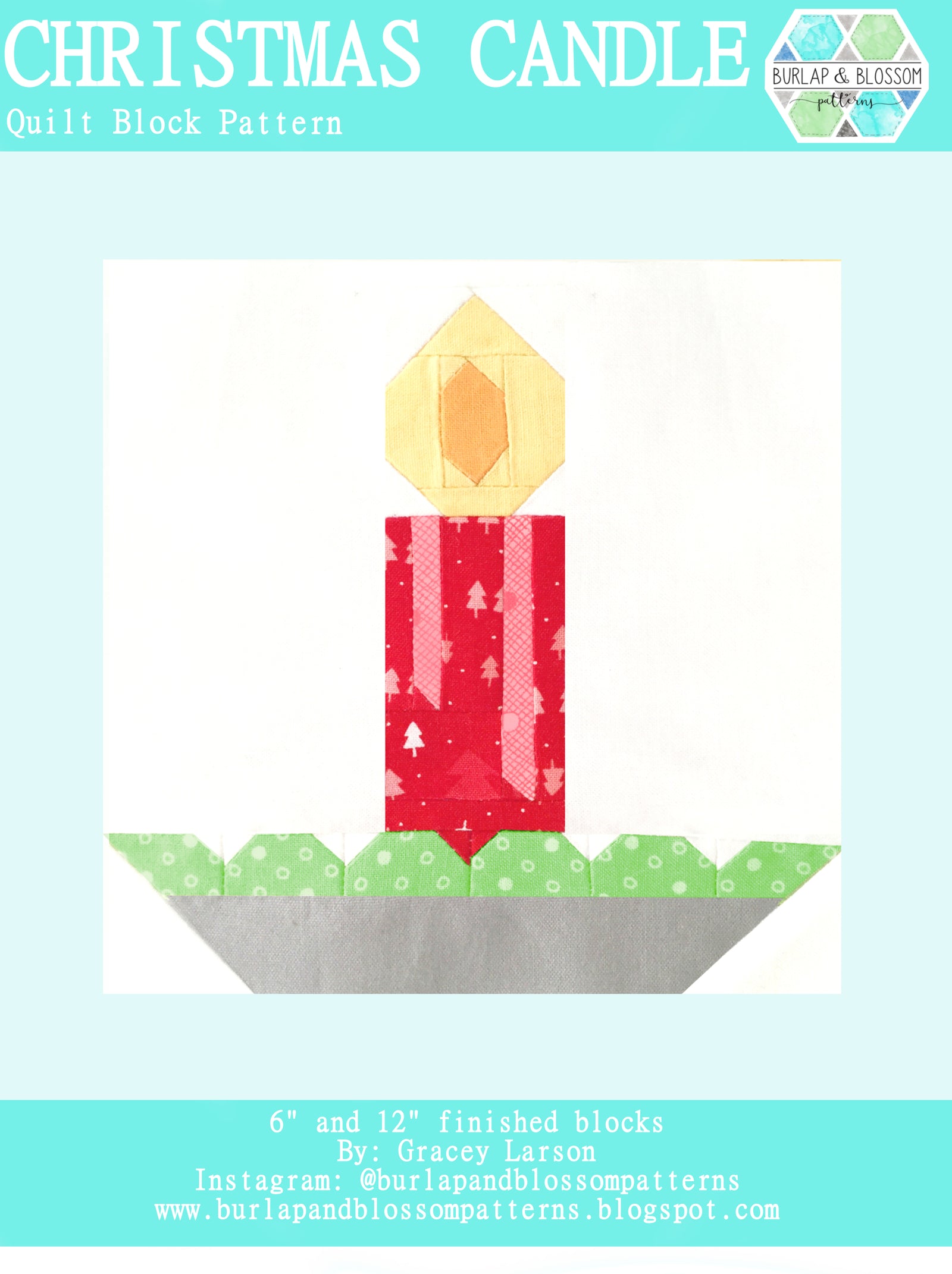 Pattern, Christmas Candle Quilt Block by Burlap and Blossom (digital d ...