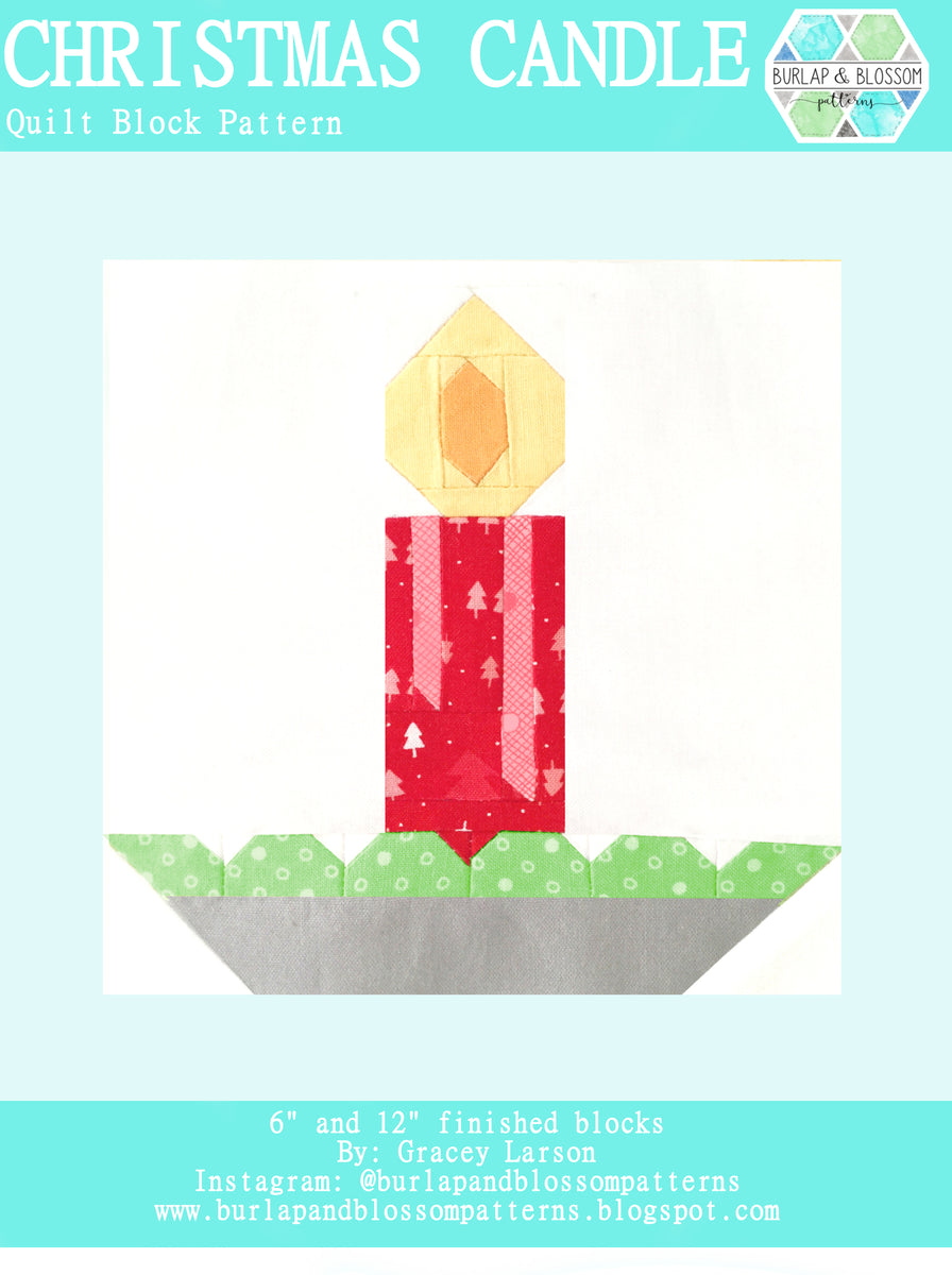 Pattern, Christmas Candle Quilt Block by Burlap and Blossom (digital d ...