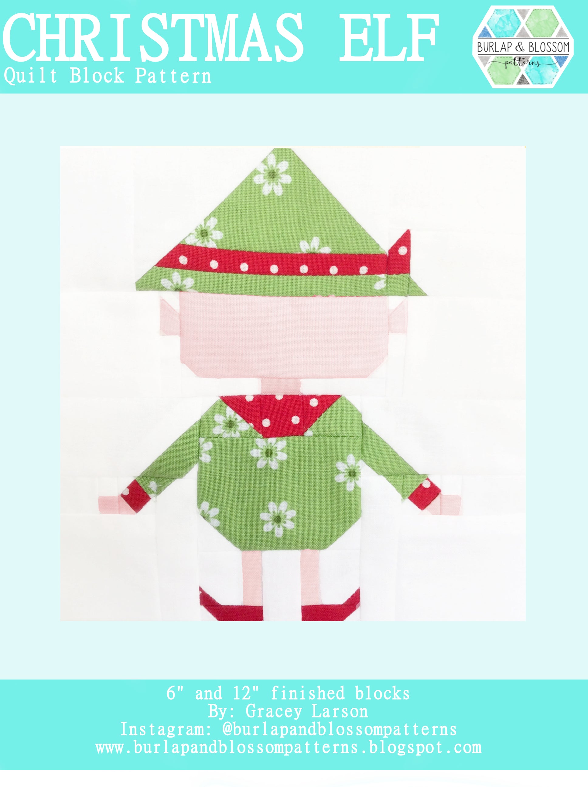 Pattern, Christmas Elf Quilt Block by Burlap and Blossom (digital down ...