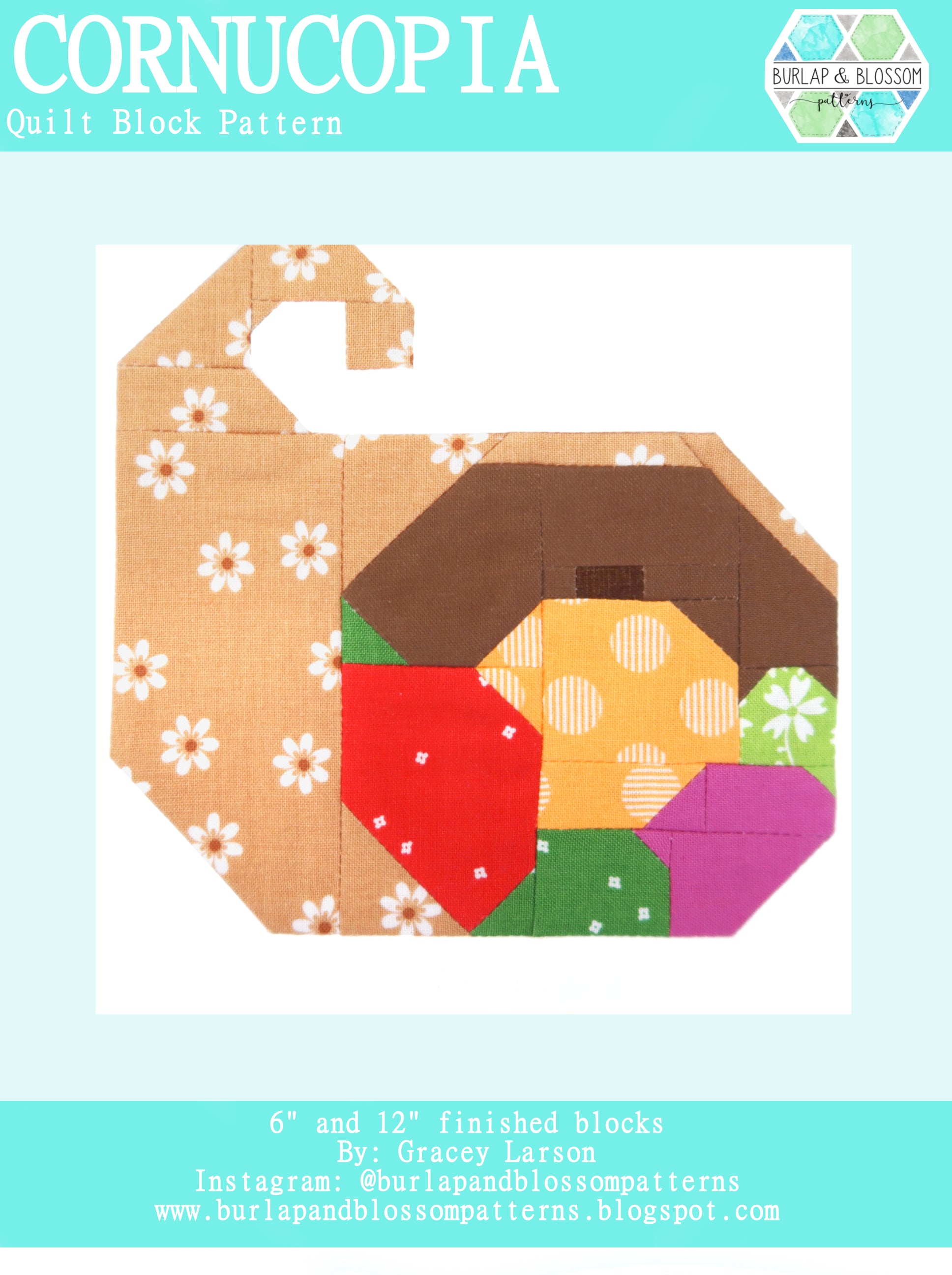 Pattern, Cornucopia Quilt Block by Burlap and Blossom (digital downloa ...