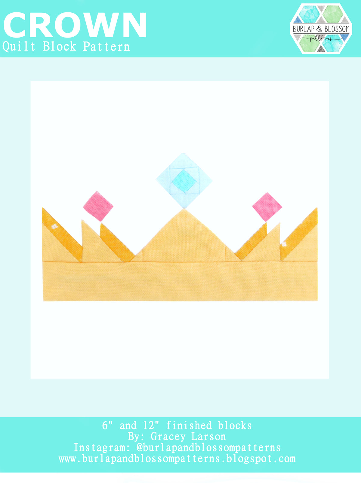 Pattern, Crown Quilt Block by Burlap and Blossom (digital download ...