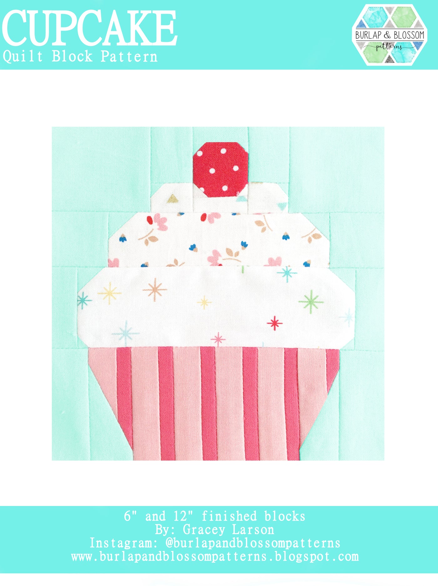 Pattern, Cupcake Quilt Block by Burlap and Blossom (digital download ...