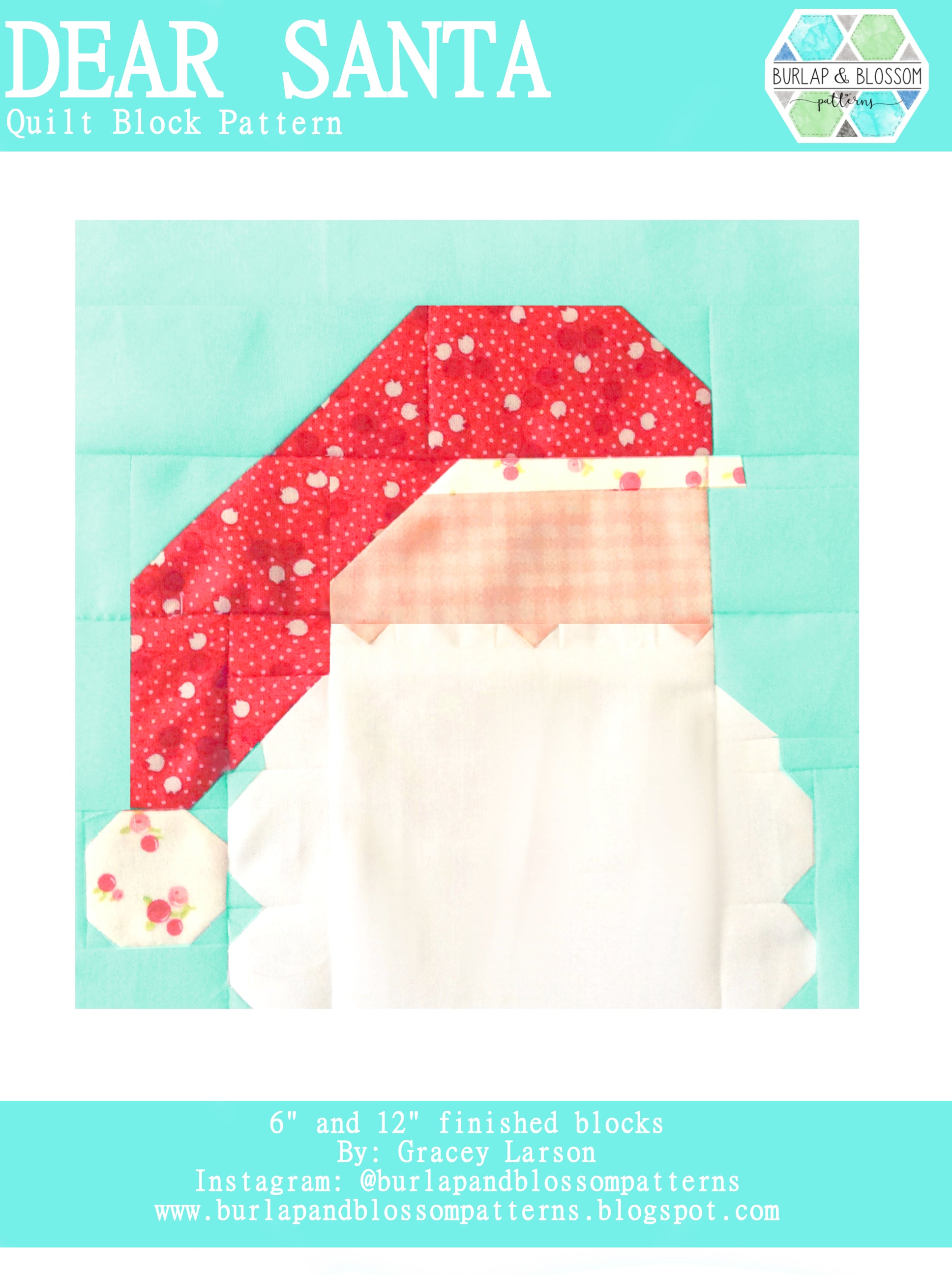 Pattern, Dear Santa Quilt Block by Burlap and Blossom (digital downloa ...