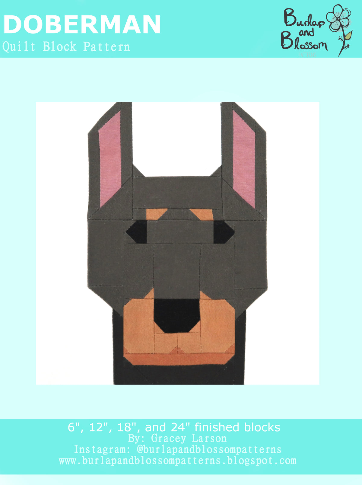Pattern, Doberman Pinscher Quilt Block by Burlap and Blossom (digital ...