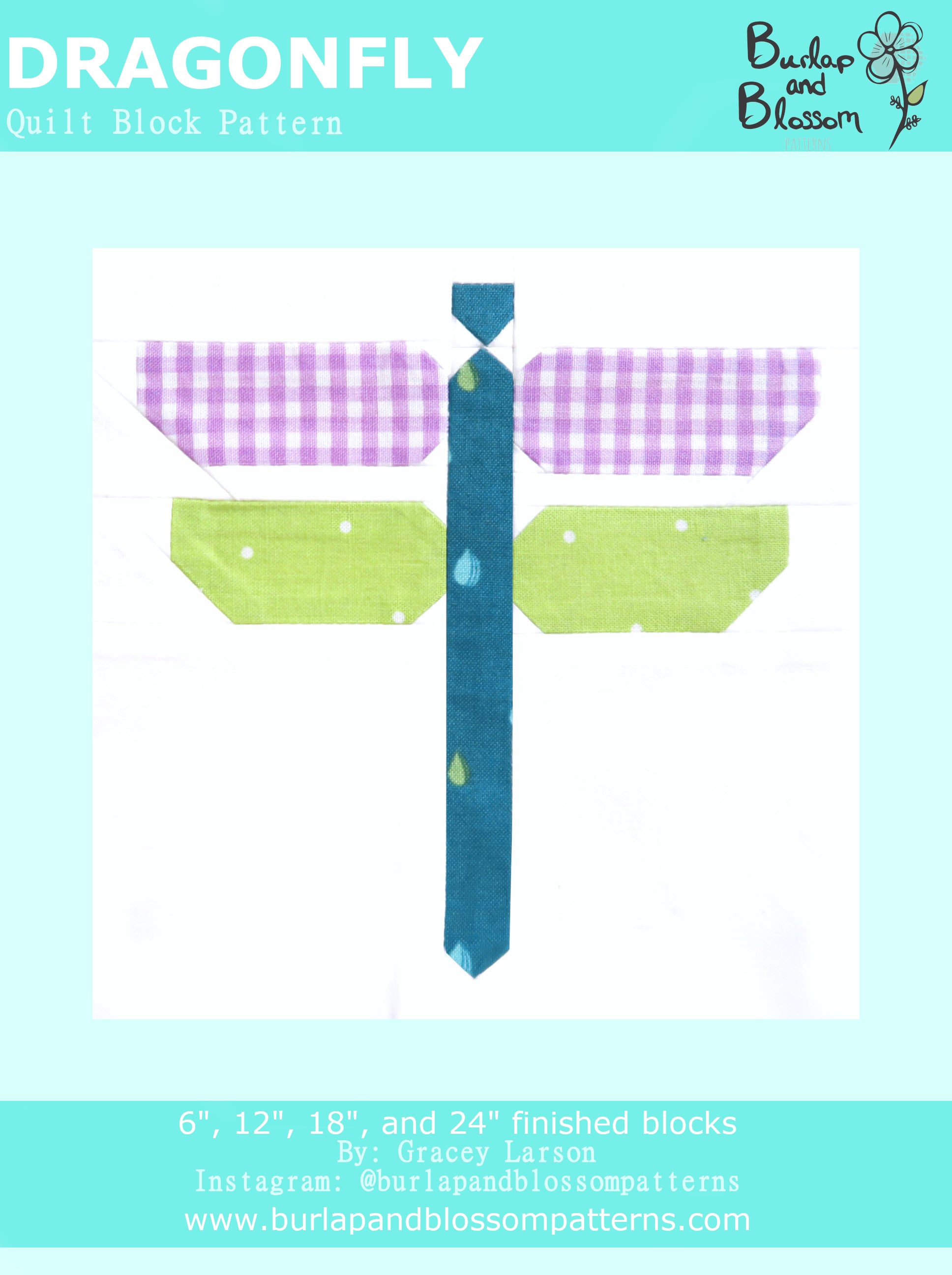 Pattern, Dragonfly Quilt Block by Burlap and Blossom (digital download ...