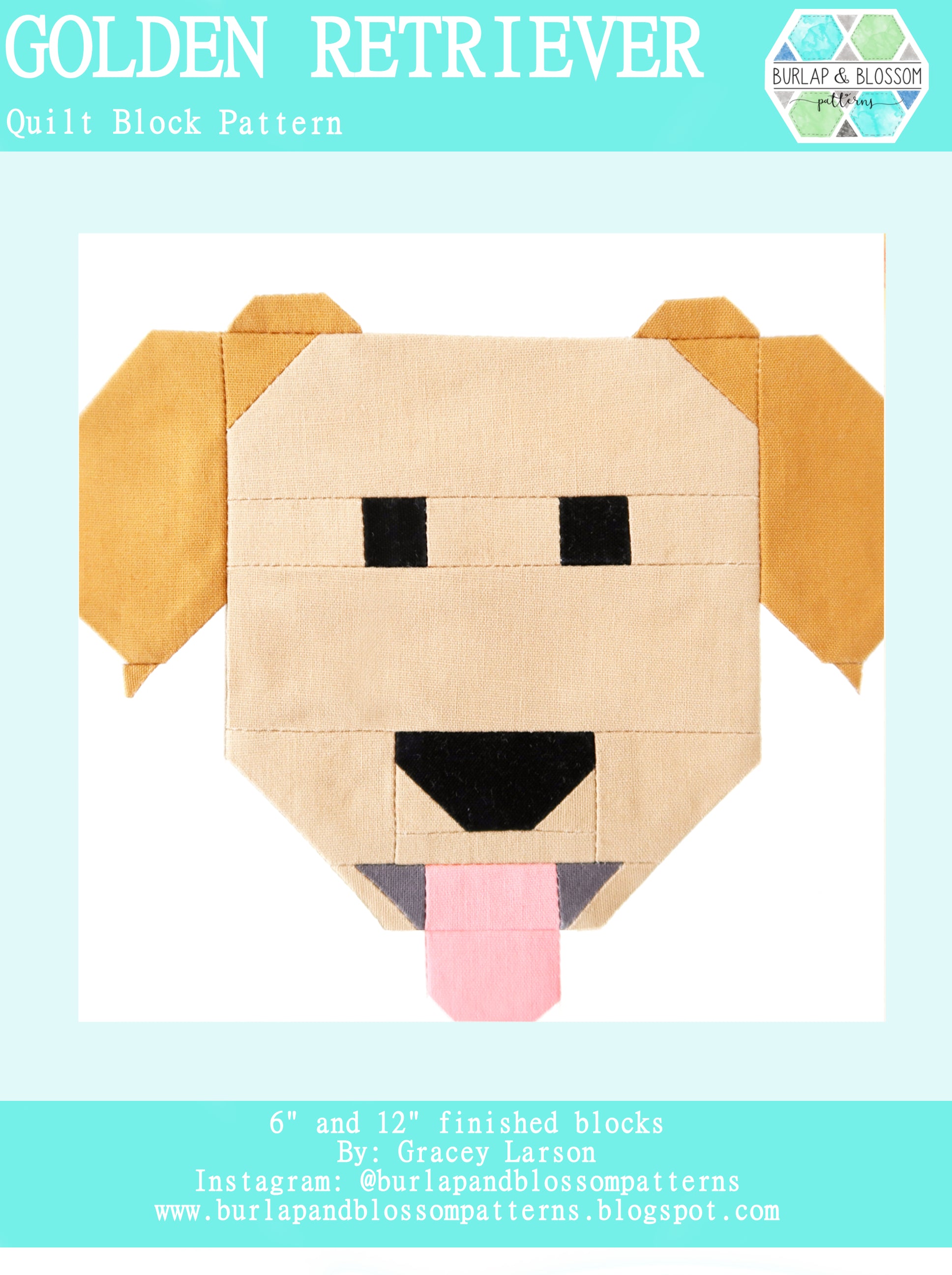 Pattern, Golden Retriever Dog Quilt Block by Burlap and Blossom (digit ...