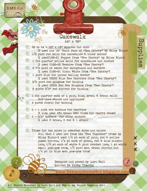 PATTERN, Cake Walk Quilt Pattern by Lori Holt (Discontinued) – The ...