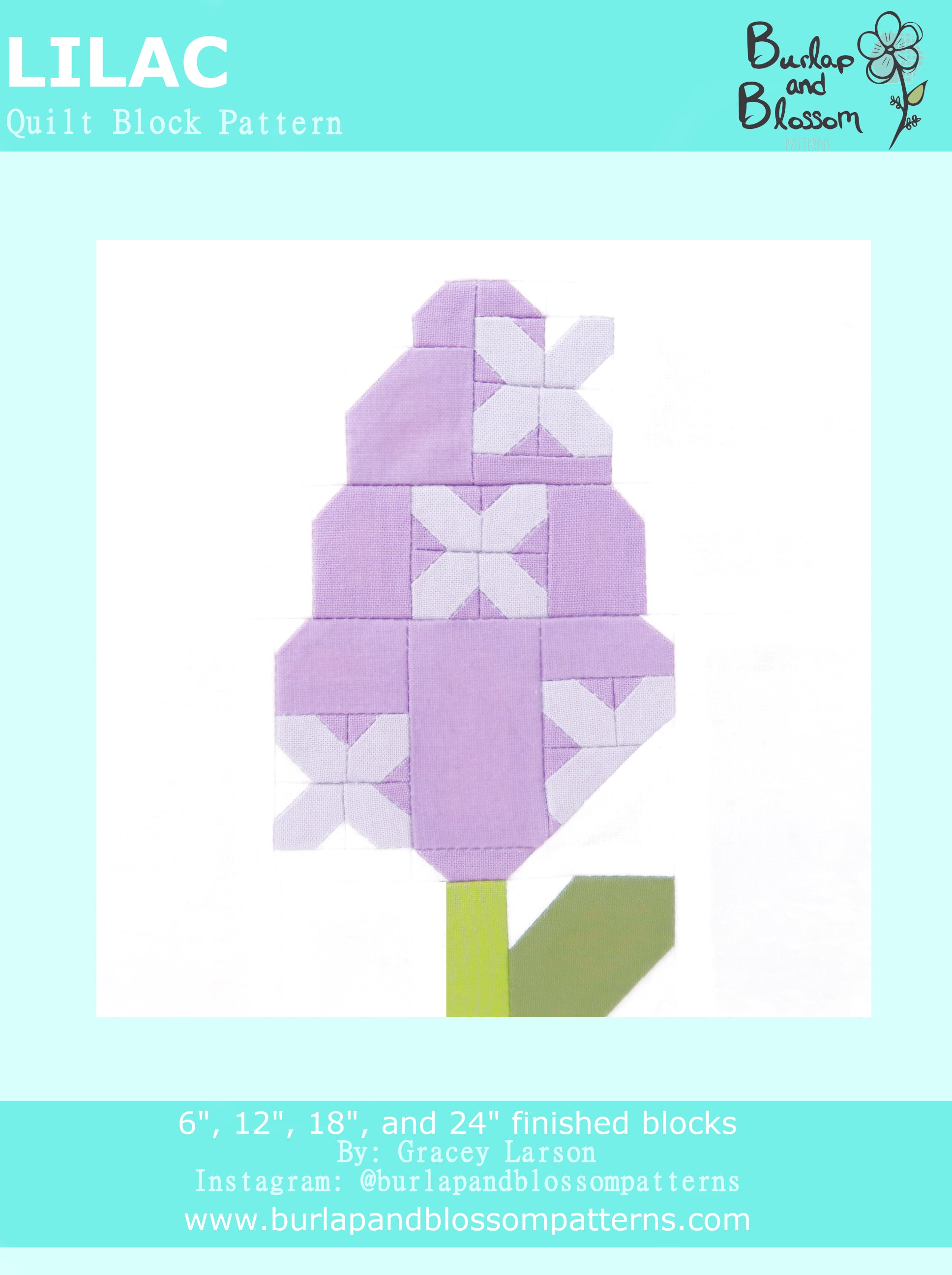 Pattern, Lilac Flower Quilt Block by Burlap and Blossom (digital downl ...