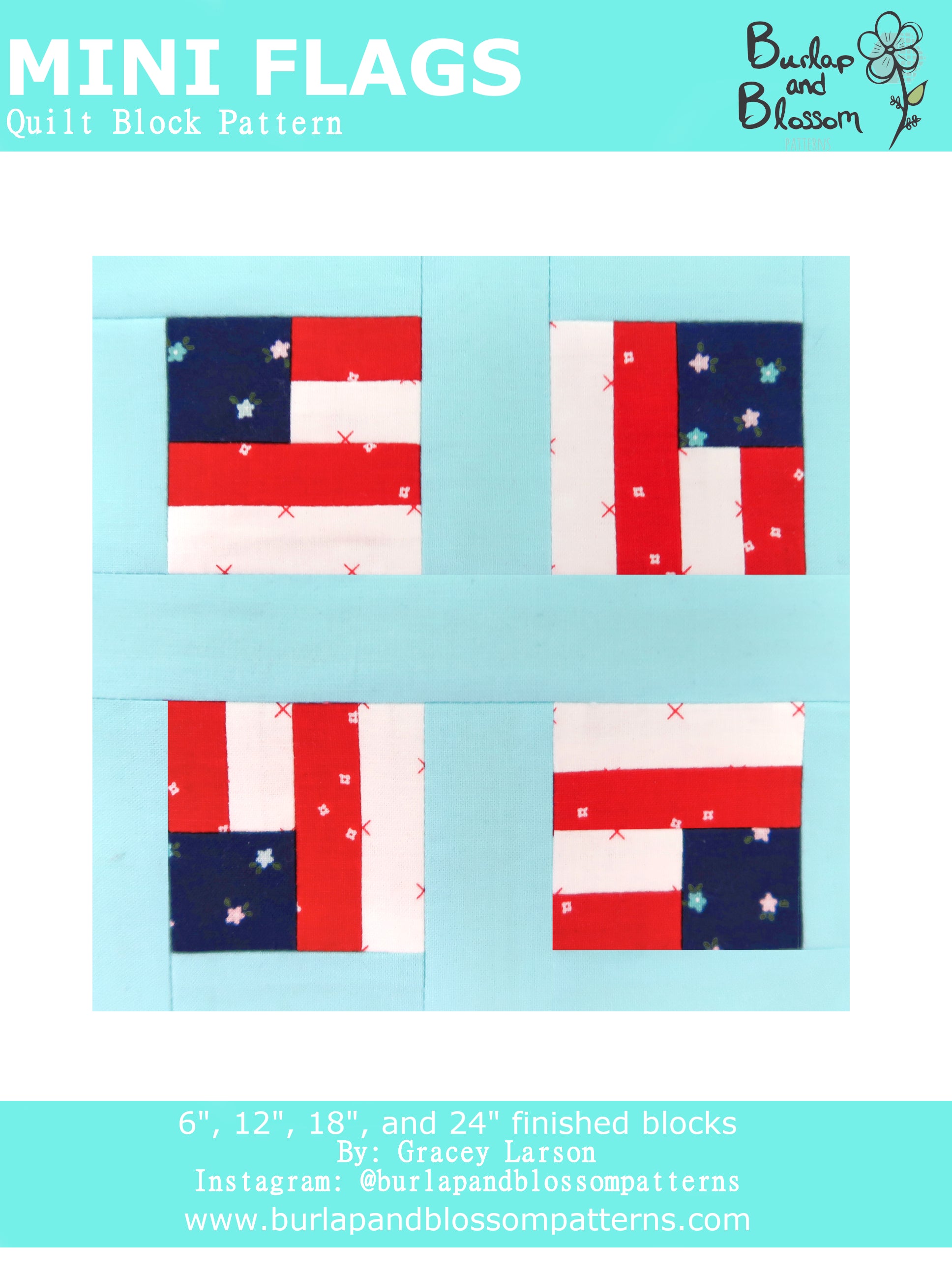 Pattern, Mini Flags Quilt Block by Burlap and Blossom (digital downloa ...