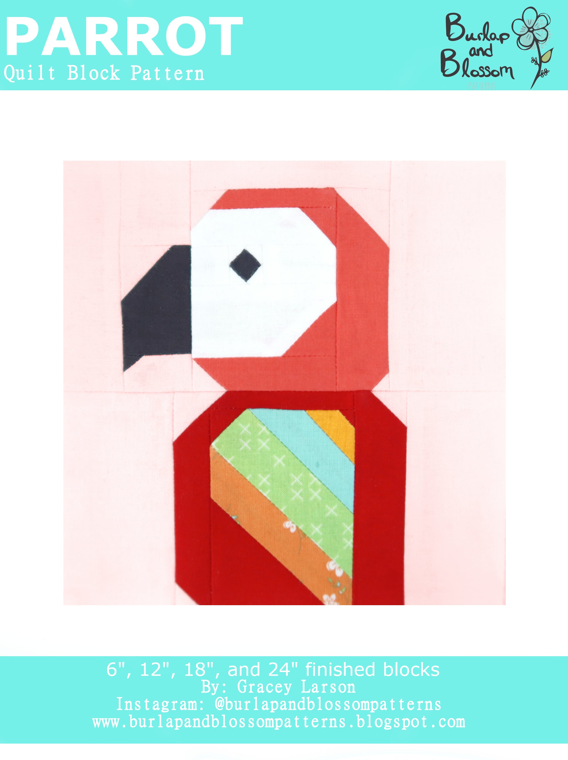 Pattern, Parrot Quilt Block by Burlap and Blossom (digital download ...
