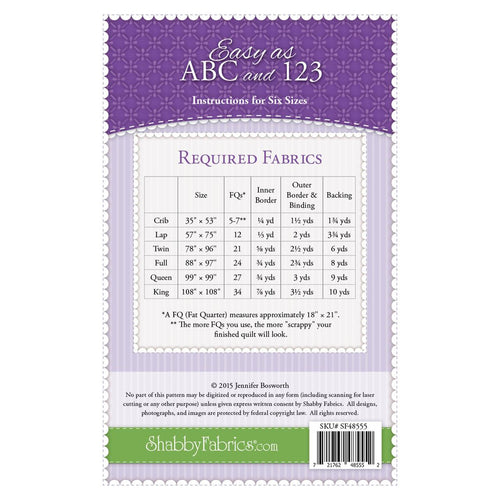 PATTERN, EASY AS ABC and 123 Quilt by Shabby Fabrics – The Singer ...