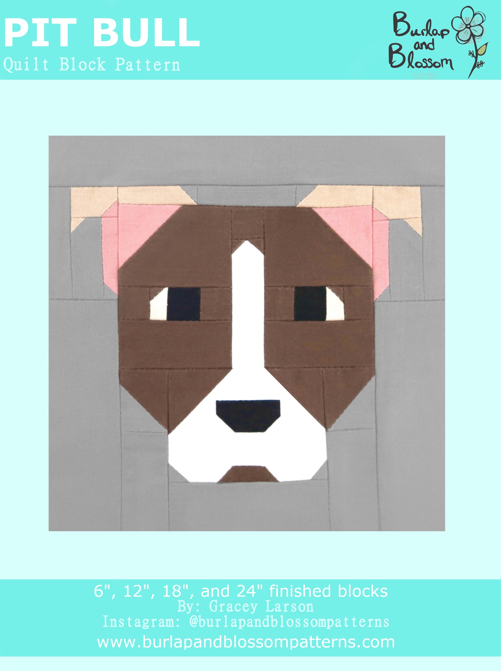 Pattern, Pitt Bull Quilt Block by Burlap and Blossom (digital download ...