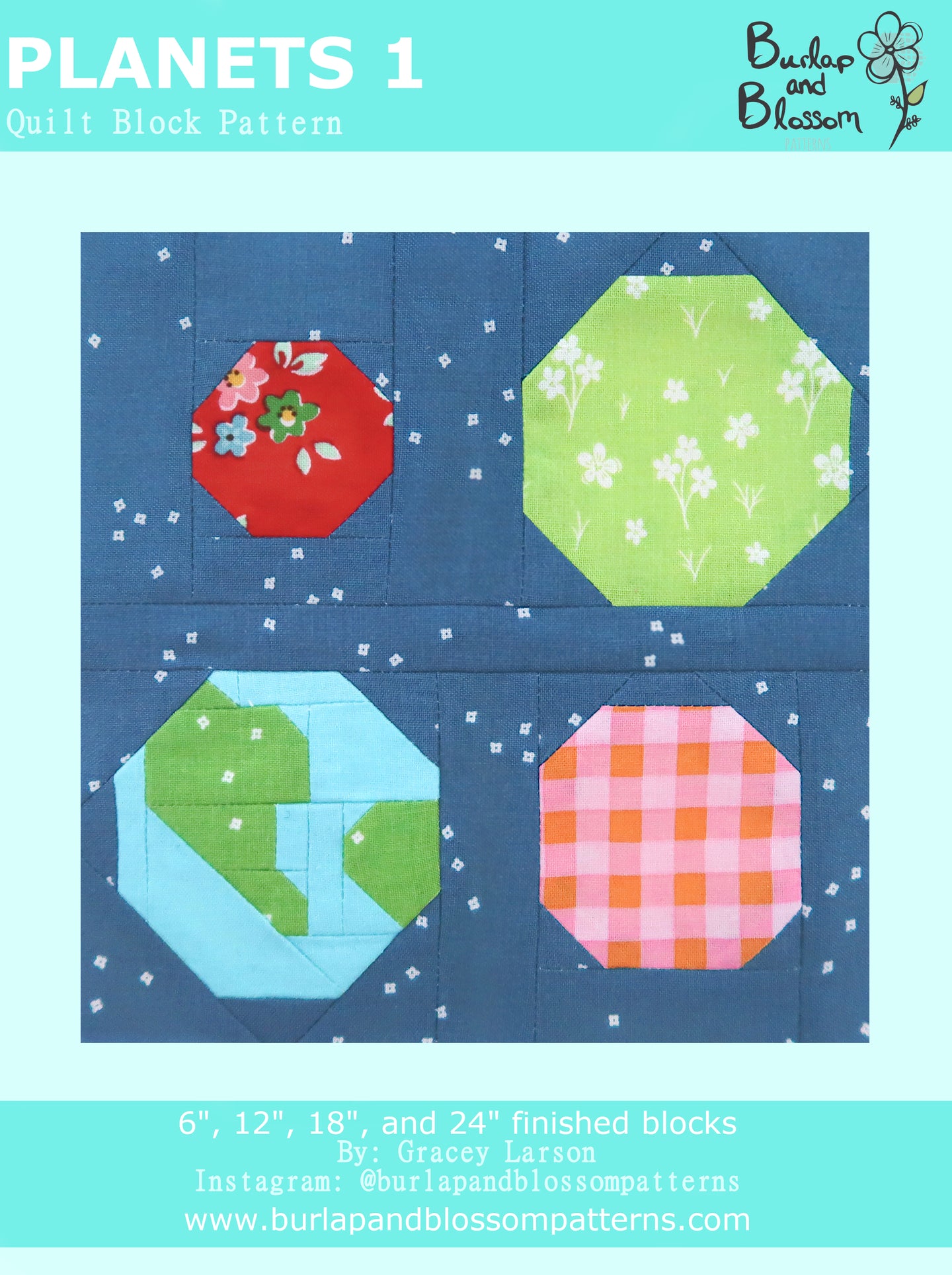 Pattern, Planets (Set 1) Quilt Block by Burlap and Blossom (digital do ...