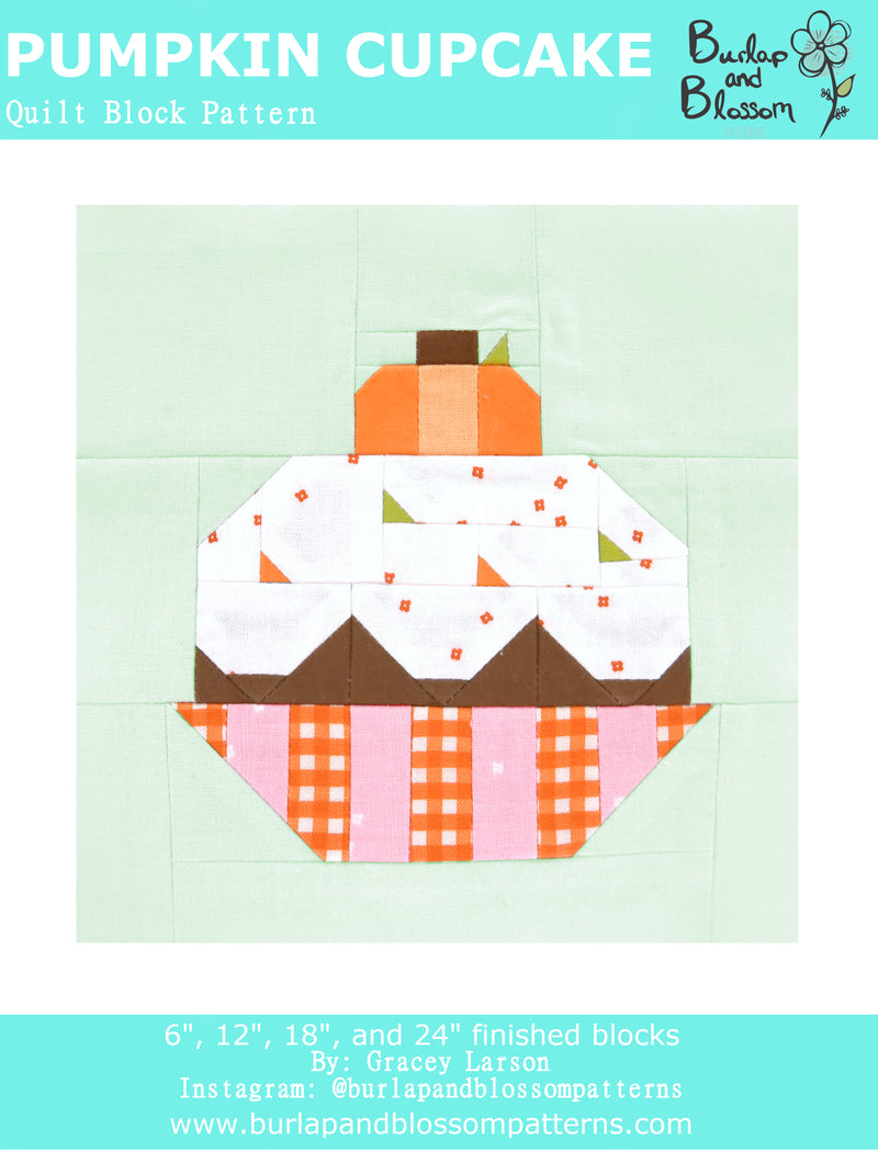 Pattern, Pumpkin Cupcake Quilt Block by Burlap and Blossom (digital do ...