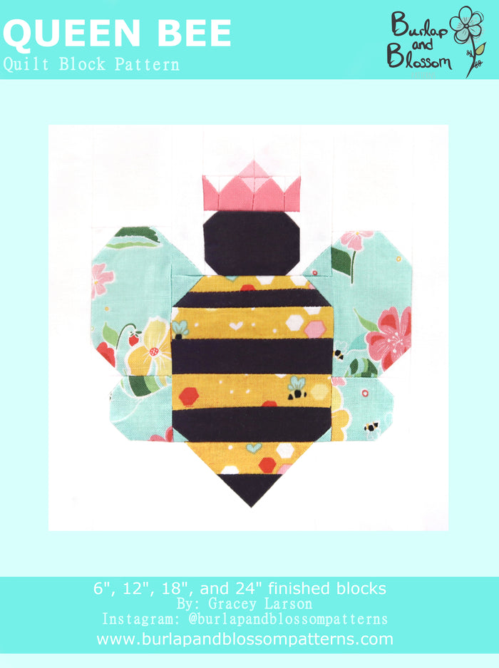 Pattern, Queen Bee Quilt Block by Burlap and Blossom (digital download ...