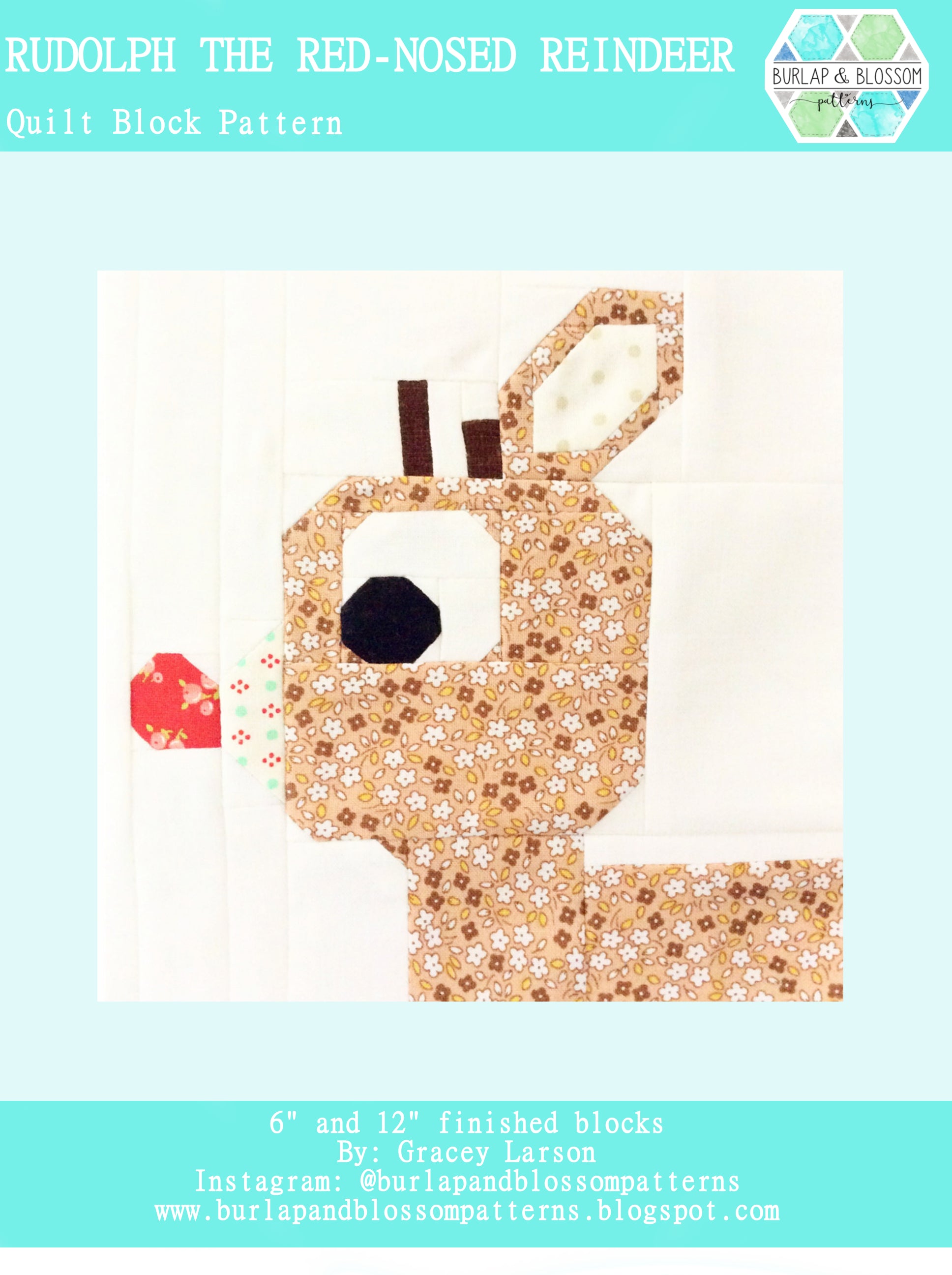 Pattern, Rudolph Quilt Block by Burlap and Blossom (digital download ...